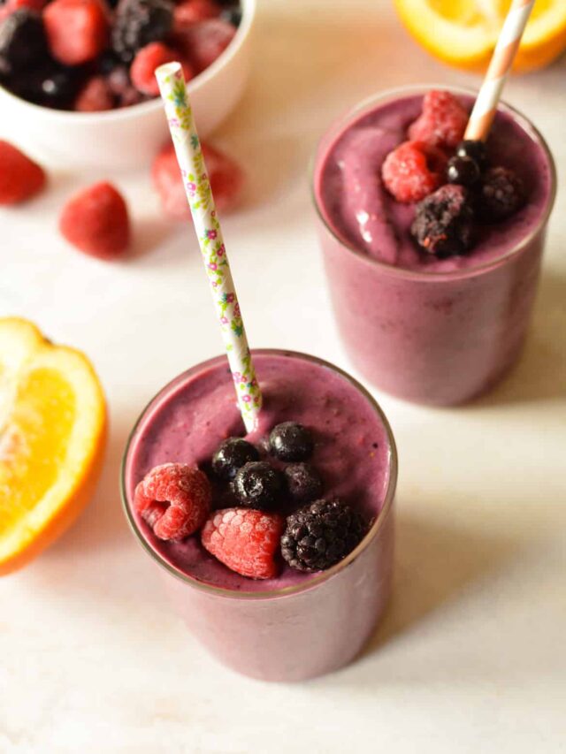 Berry Almond Milk Smoothie - caramel and cashews