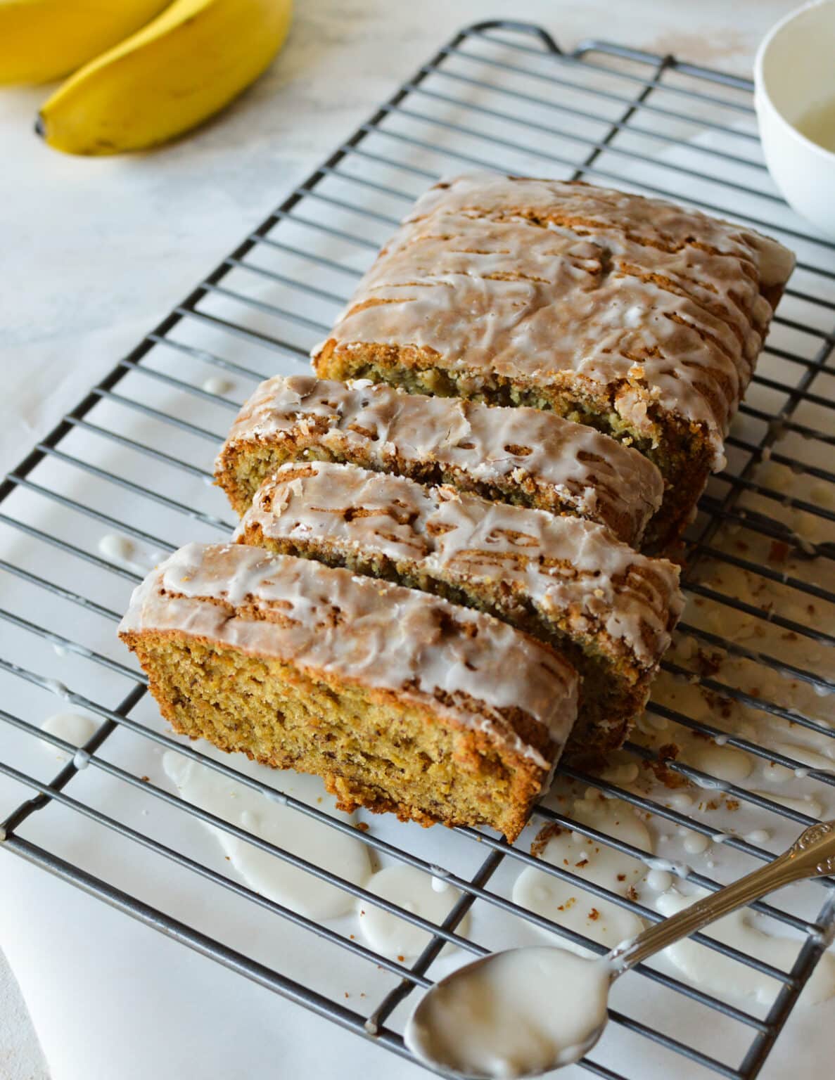 Moist Banana Bread with Icing - caramel and cashews