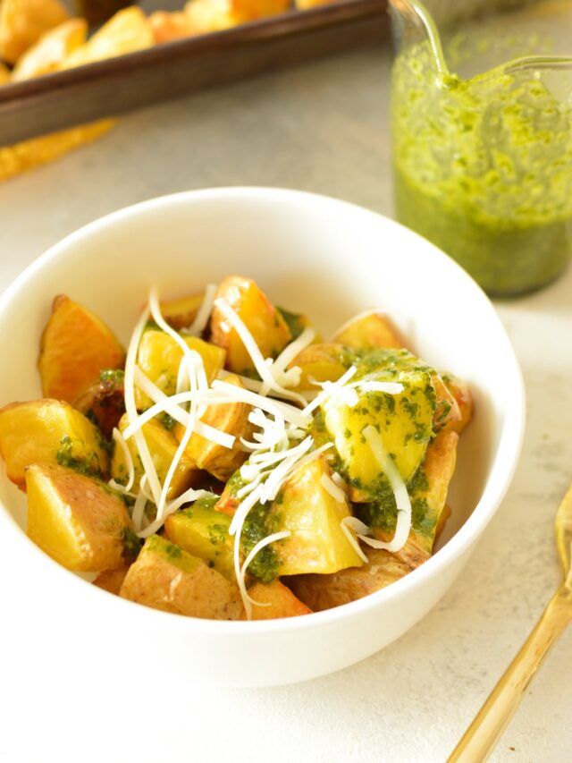 Roasted Honey Gold Potatoes with Cilantro Vinaigrette - caramel and cashews