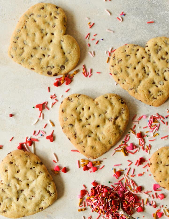 Heart Shaped Chocolate Chip Cookies - caramel and cashews