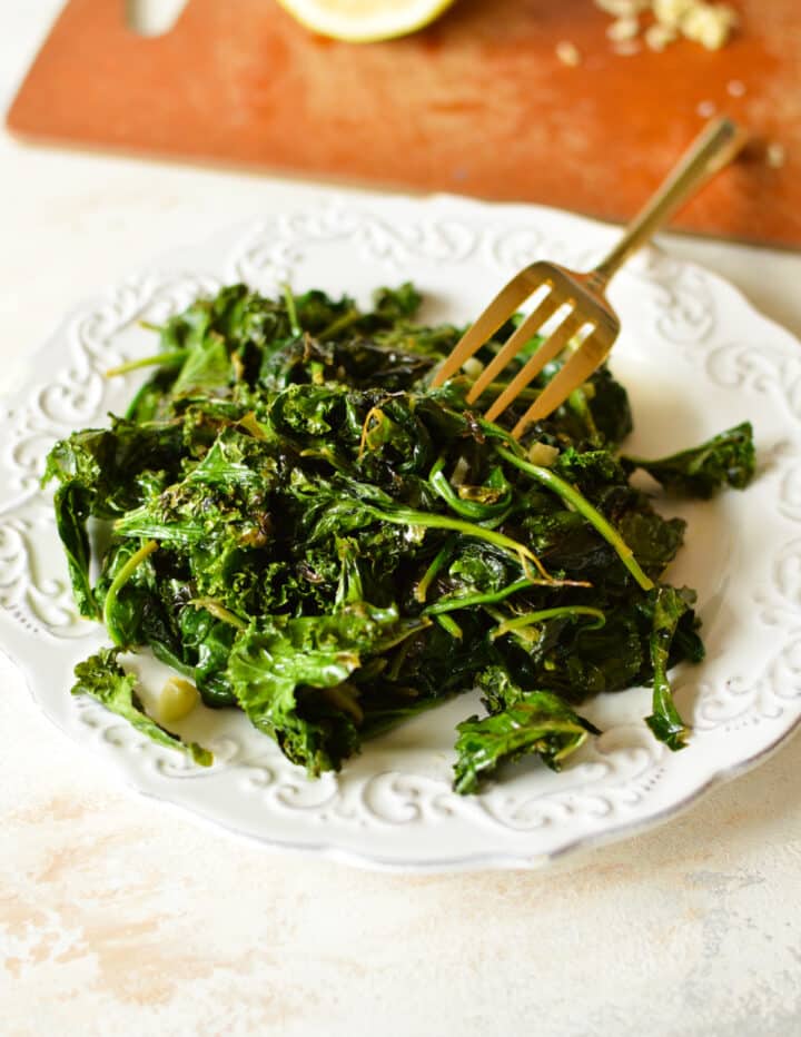 10-minute Sauteed Kale & Spinach - caramel and cashews