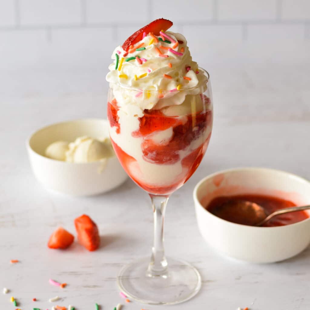 Strawberry Sundaes - caramel and cashews