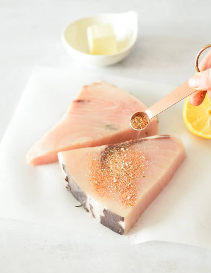 Blackened Swordfish with Cajun Butter - caramel and cashews