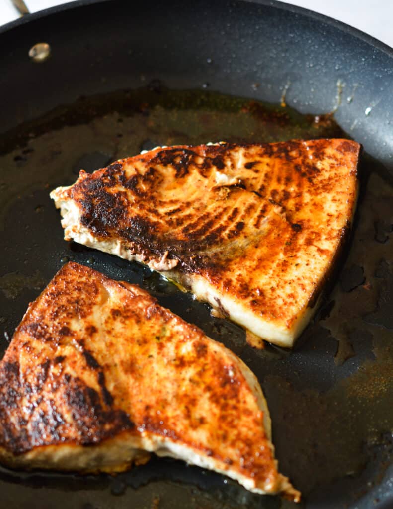 Blackened Swordfish with Cajun Butter - caramel and cashews