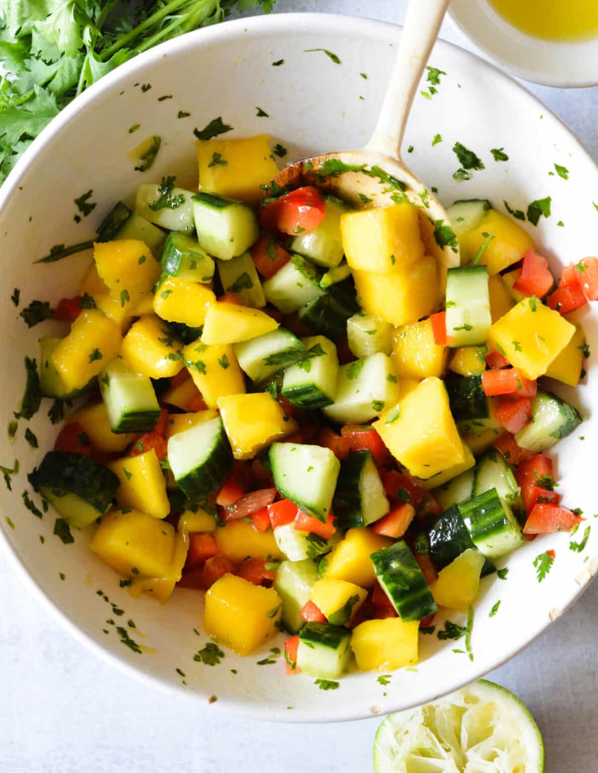 Mango Cucumber Salad - caramel and cashews