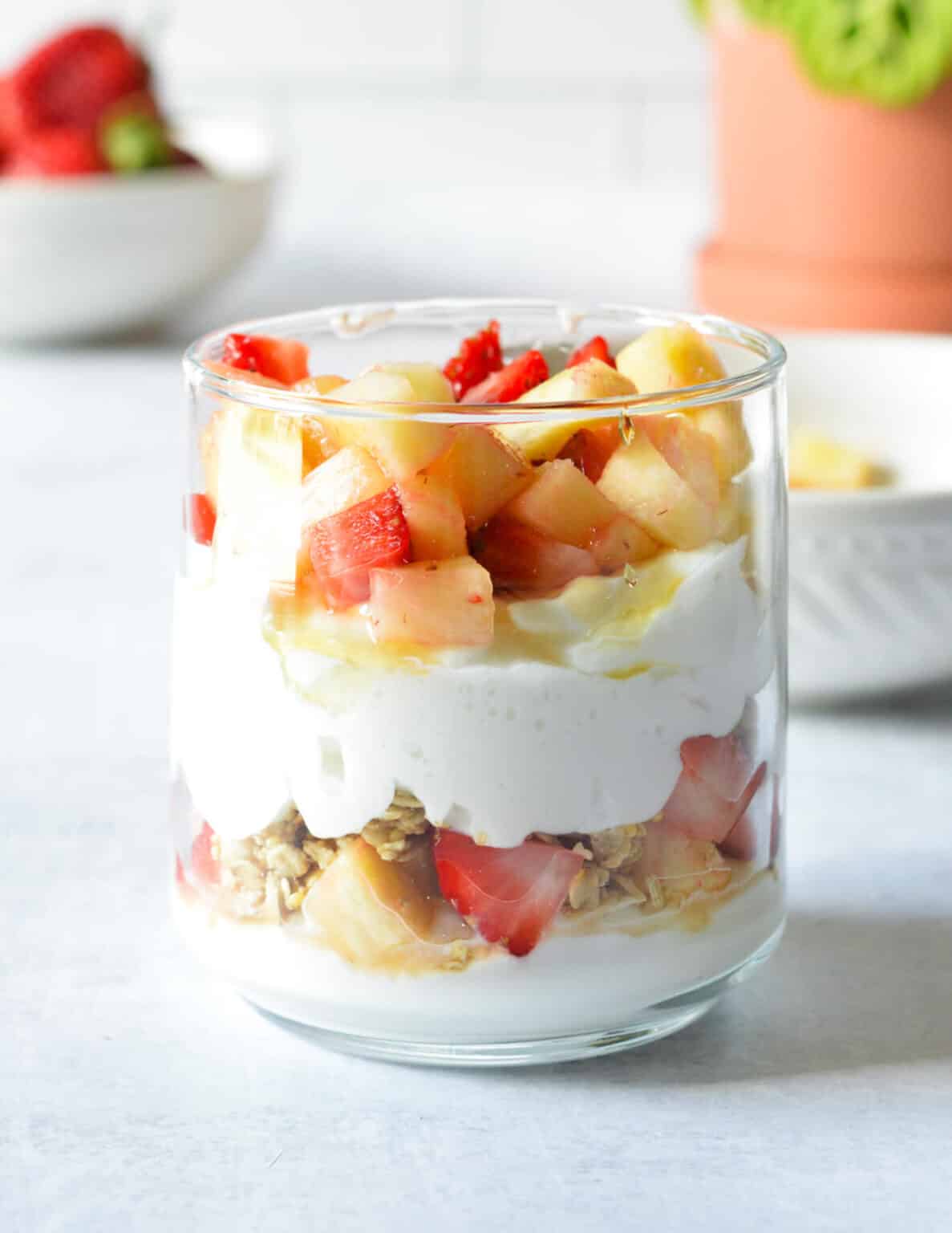 Strawberry Pineapple Yogurt Parfait - caramel and cashews