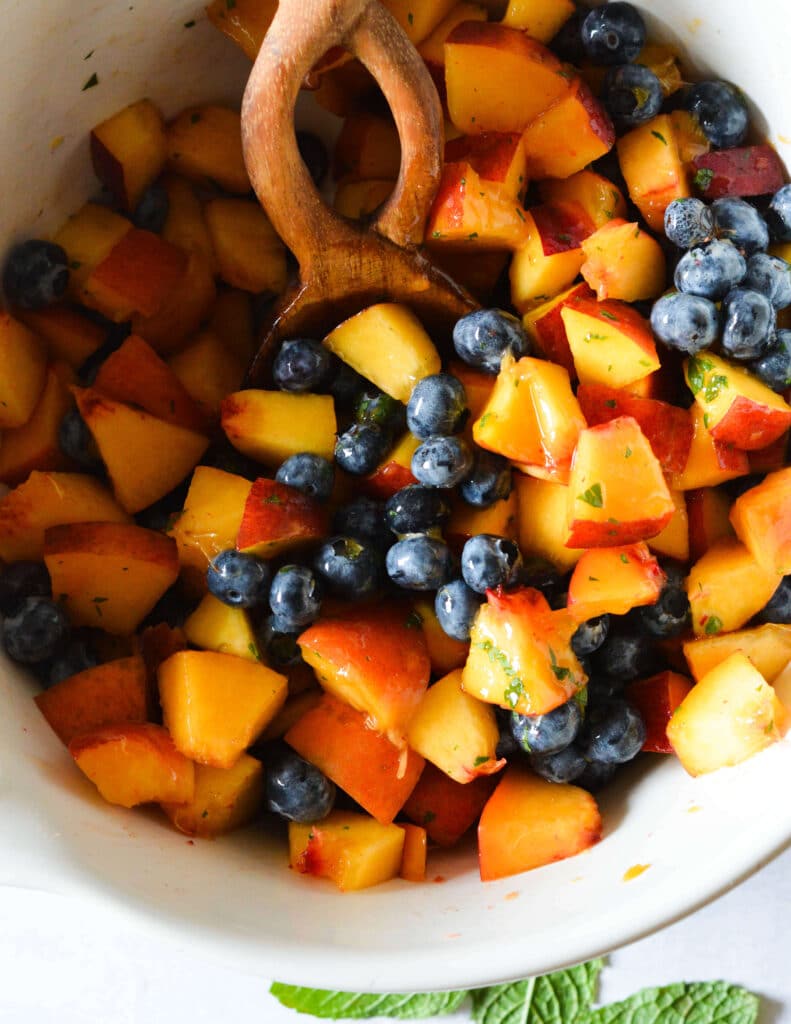 Peach Blueberry Fruit Salad - caramel and cashews