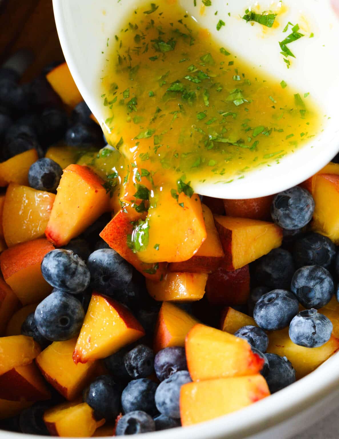Peach Blueberry Fruit Salad - caramel and cashews