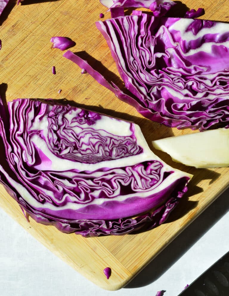 Crispy Roasted Purple Cabbage - caramel and cashews