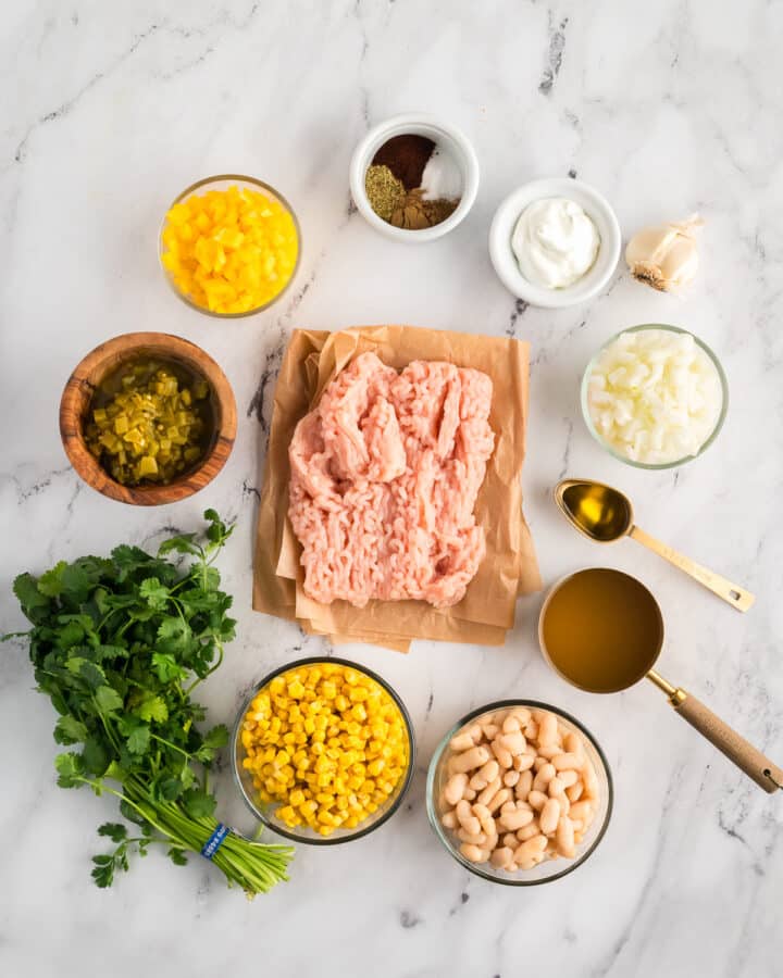 White Ground Chicken Chili - caramel and cashews